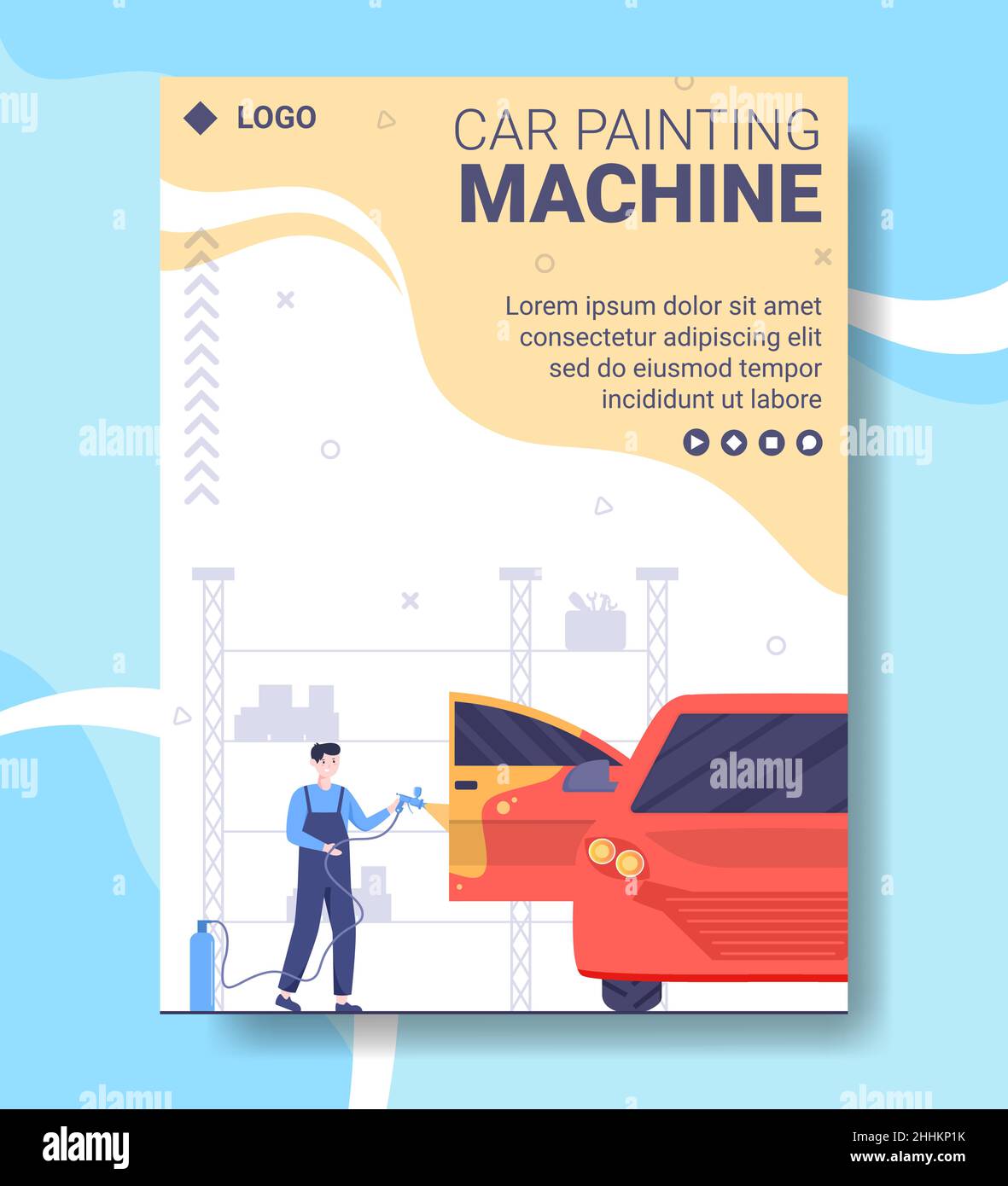 Car Painting Machine Poster Template Flat Illustration Editable of ...