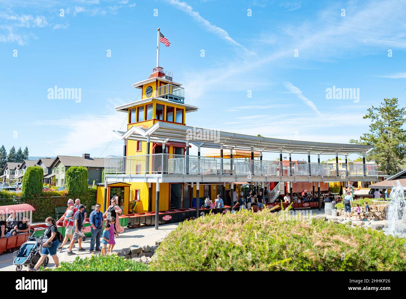 Iconic tower with train visible at Sonoma Traintown, a railroad-themed ...