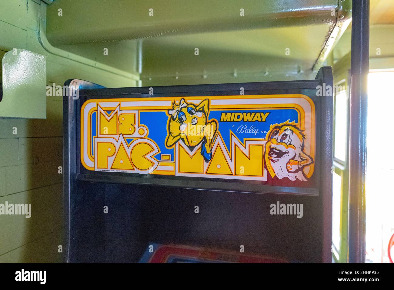Close-up of top of classic Ms. Pac-Man arcade game from Midway, Sonoma ...