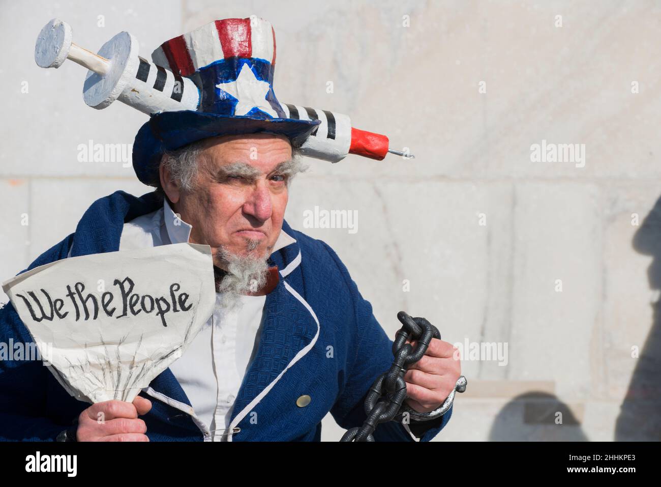 Protestor wearing Uncle Sam custom participates in Defeat the Mandates ...