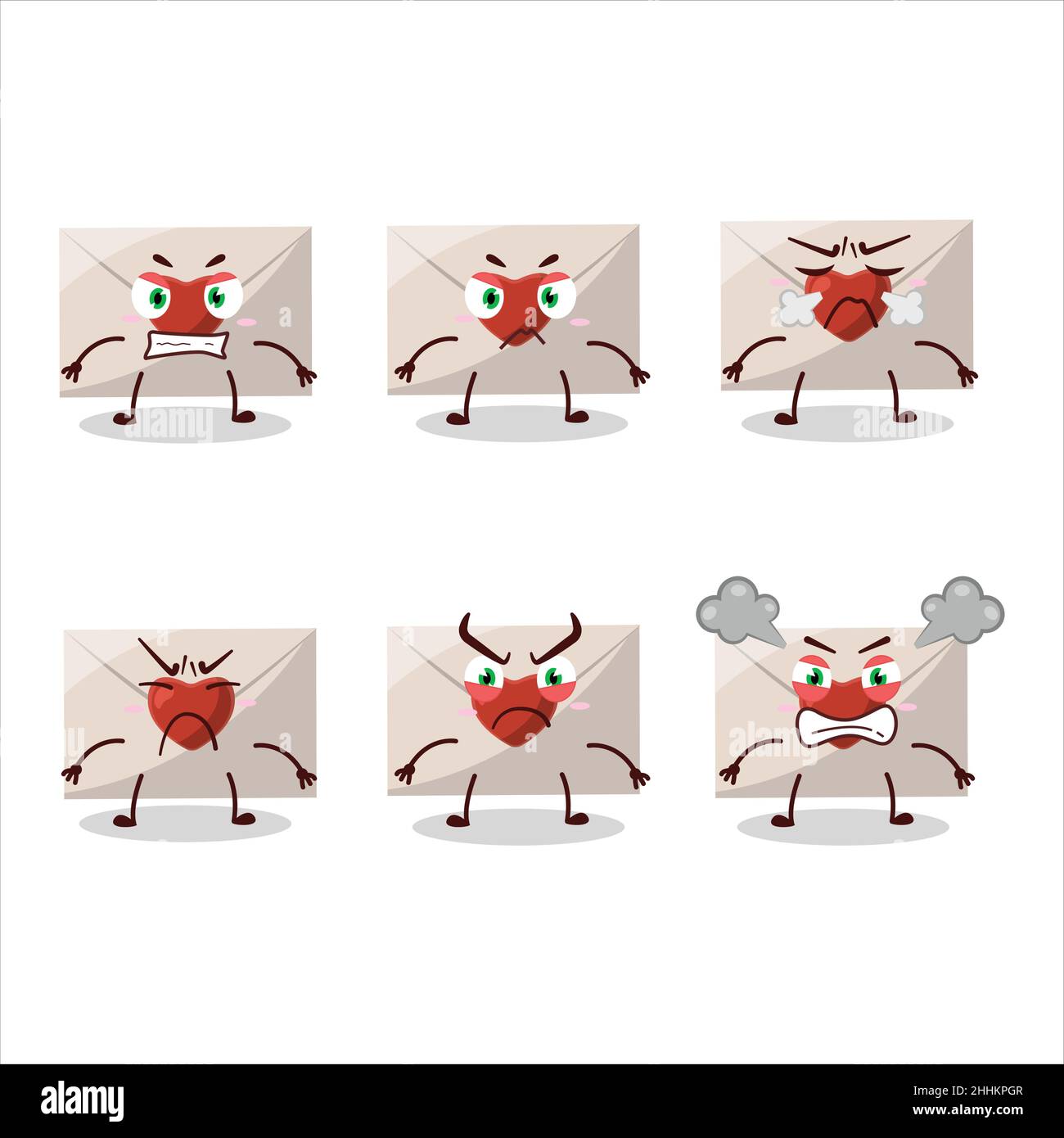 Love envelope cartoon character with various angry expressions. Vector ...