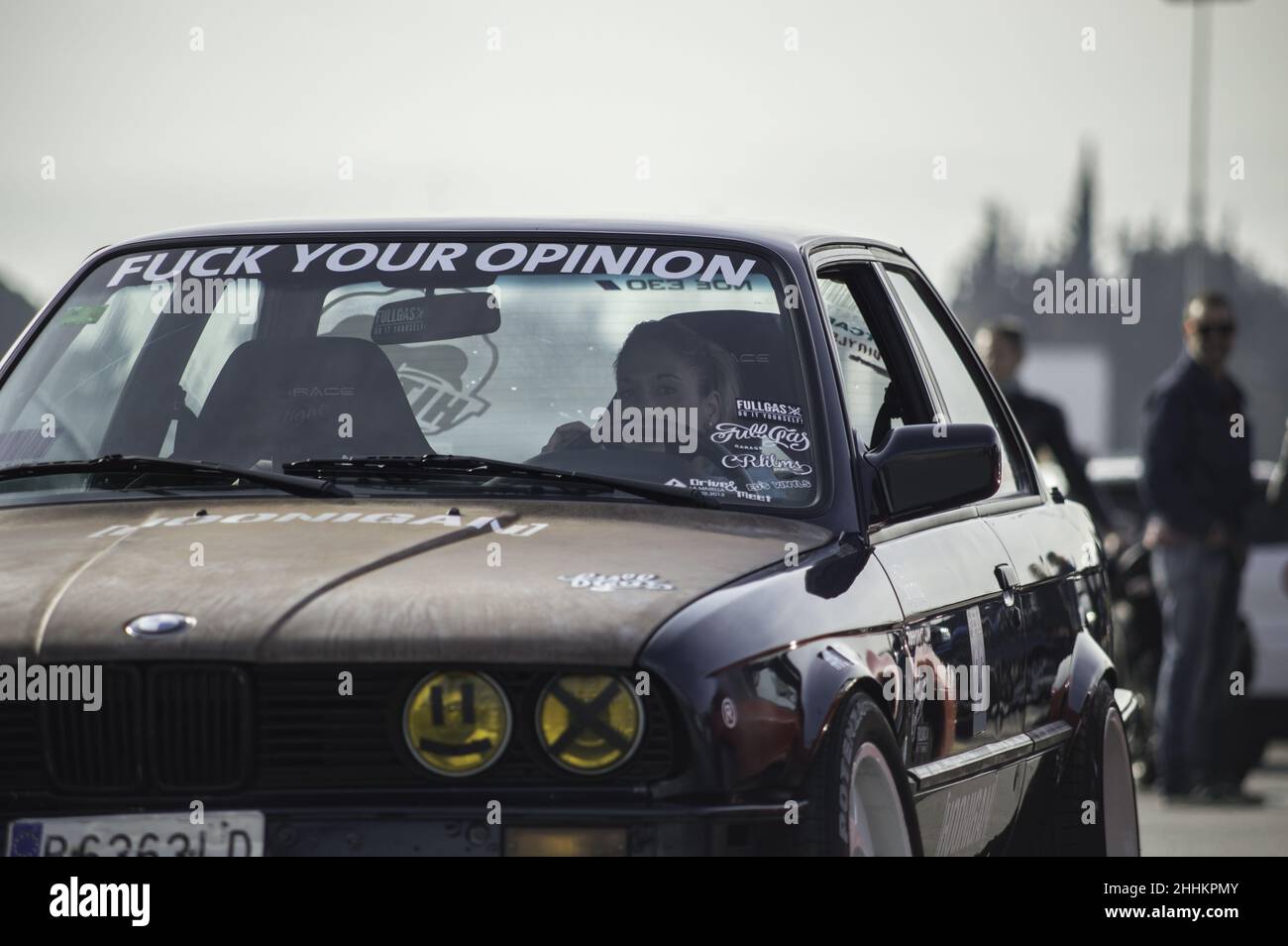 Nice classic BMW E30 tuned stance style with rusty bonnet in Barcelona ...