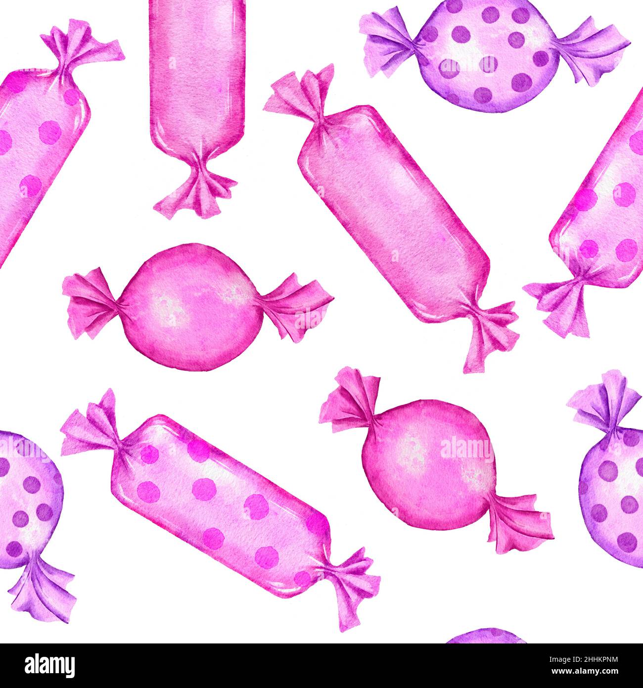 Watercolor hand drawn seamless pattern with pastel pink lollipop ...