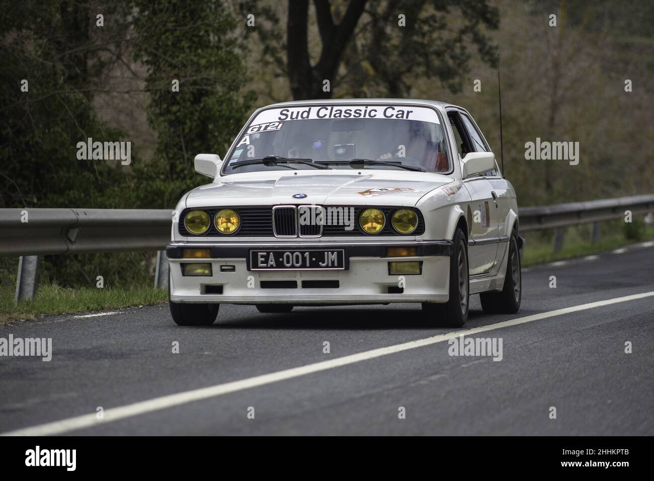 A nice classic BMW E30 prepared on an asphalt rally in Barcelona, Spain ...