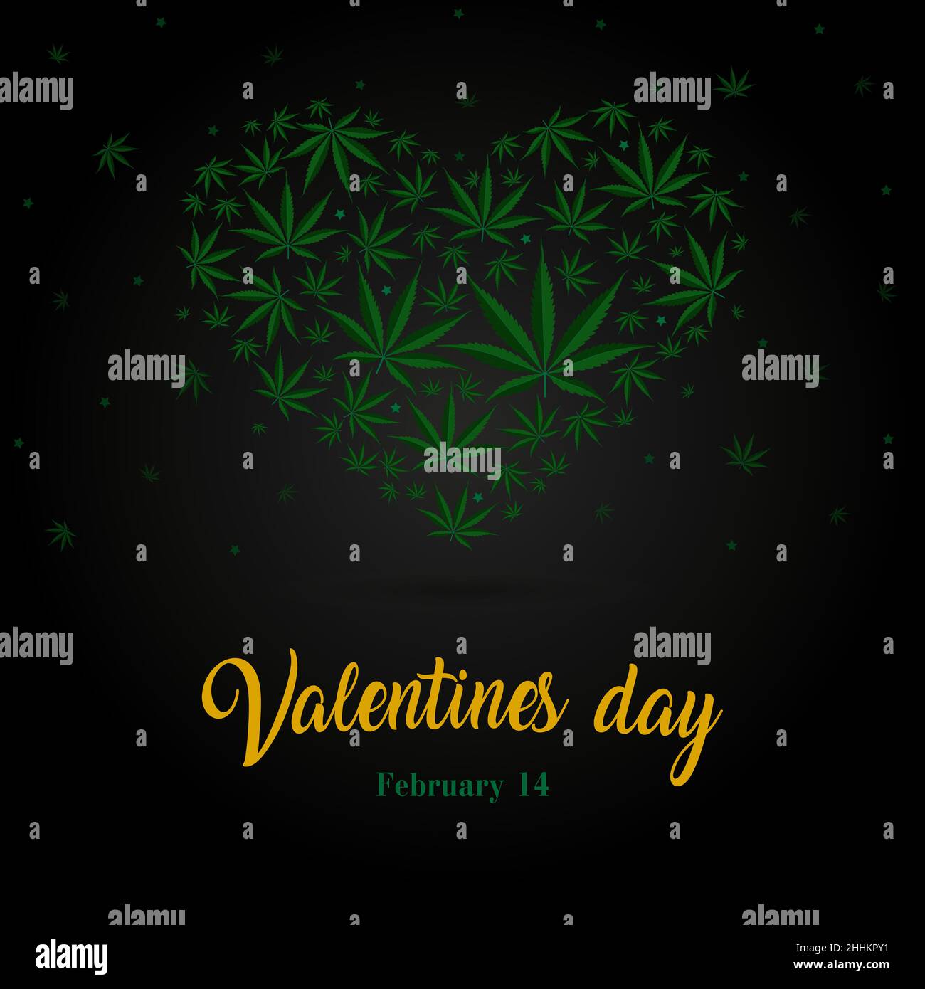 Heart symbol made from green marijuana leaves on a black background. The concept of love ...