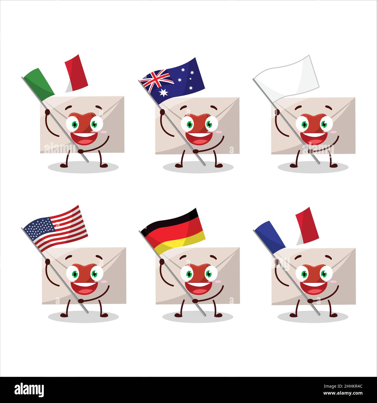 Love envelope cartoon character bring the flags of various countries ...