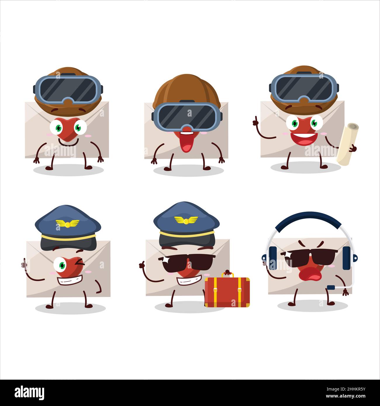 Pilot cartoon mascot love envelope with glasses. Vector illustration ...