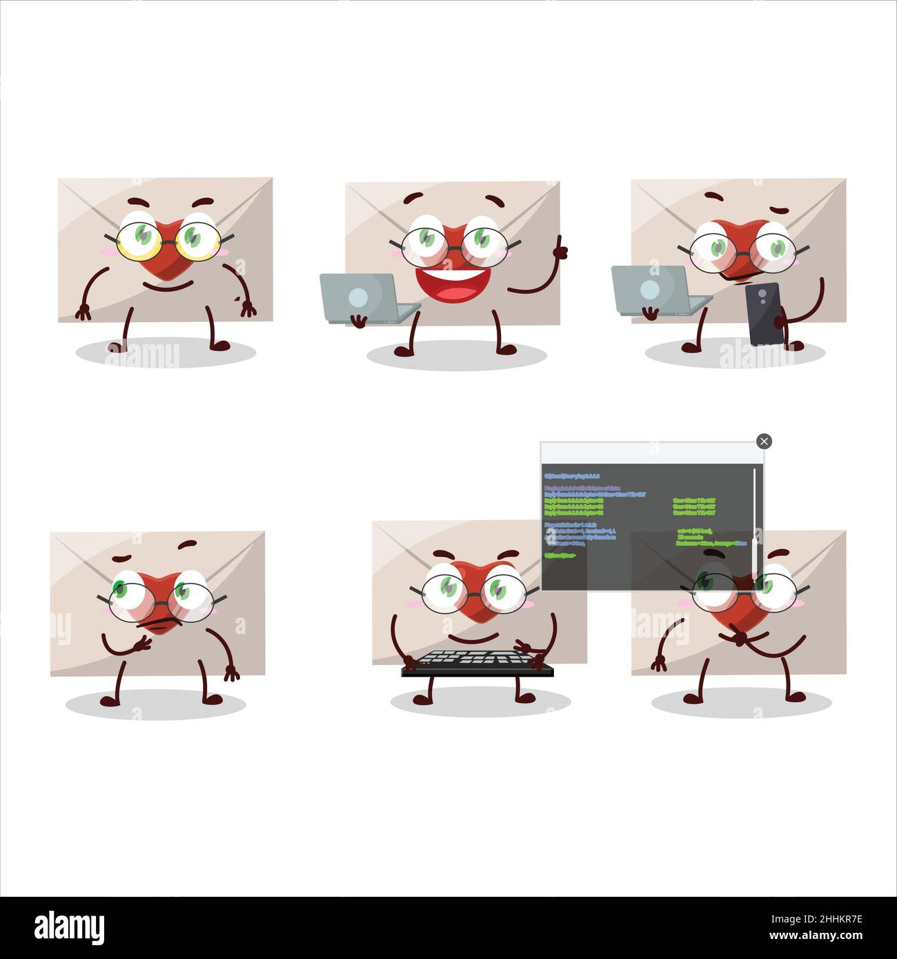 Love envelope Programmer cute cartoon character with. Vector ...