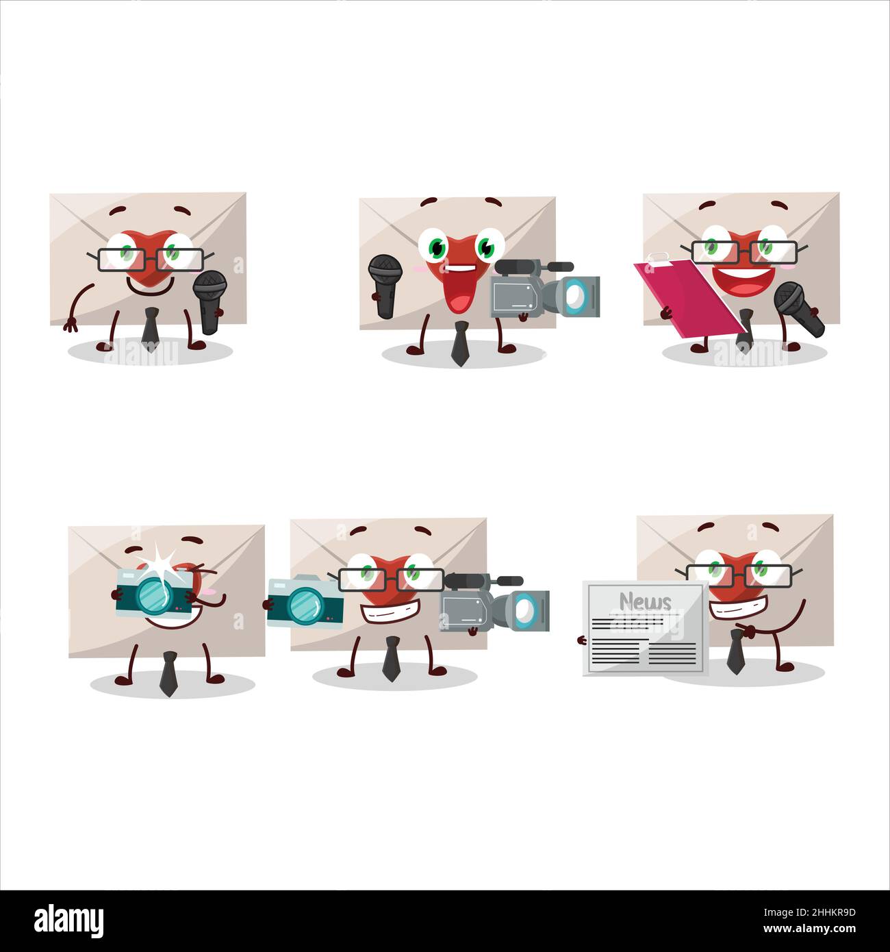 Character reporter love envelope cute mascot with microphone. Vector ...