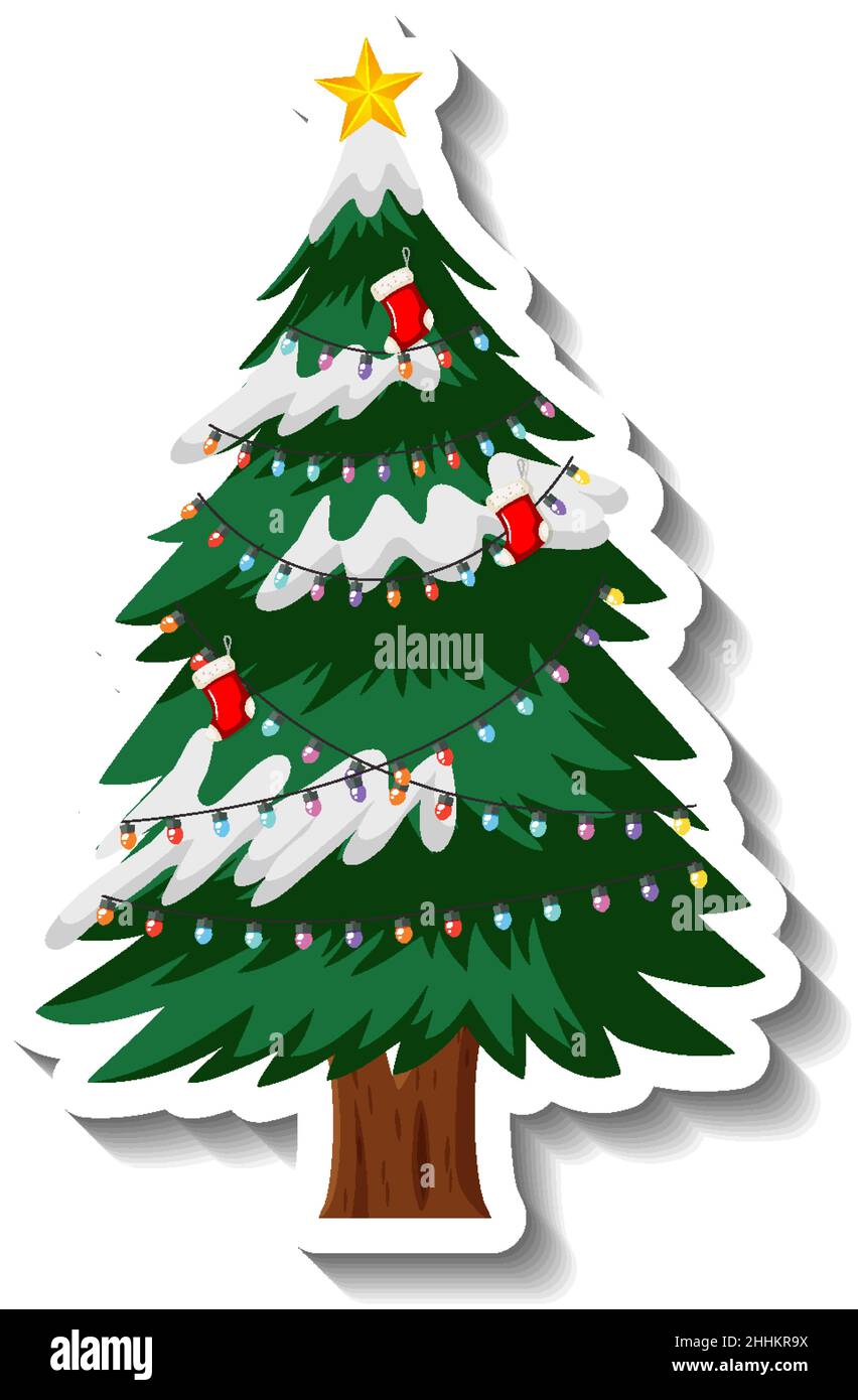 Decorated Christmas tree in cartoon style illustration Stock Vector ...