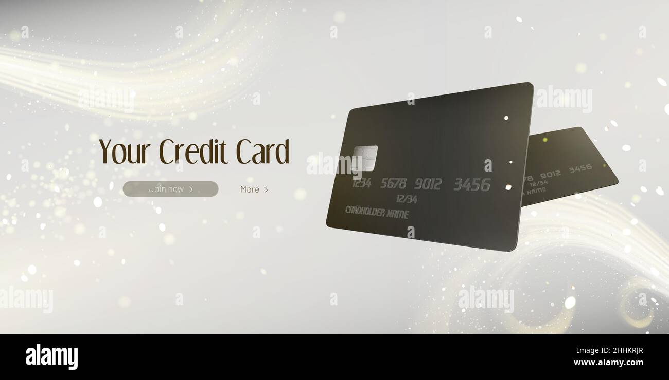Your credit card web banner with black bank cards, sparks and abstract ...