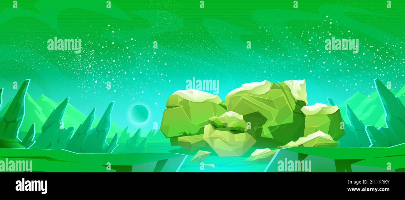 Big stone golem sleeping on alien planet surface. Vector cartoon ...