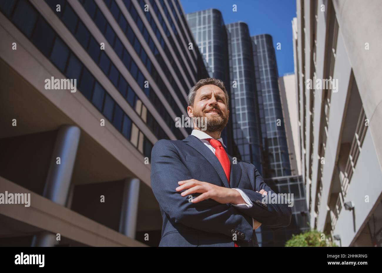 Executive businessman. Portrait of ceo near modern office in suit ...