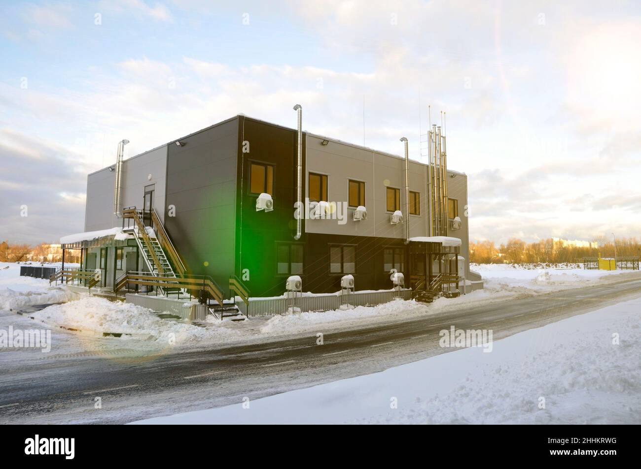 Modern industrial office building made of sandwich panels. Exterior ...