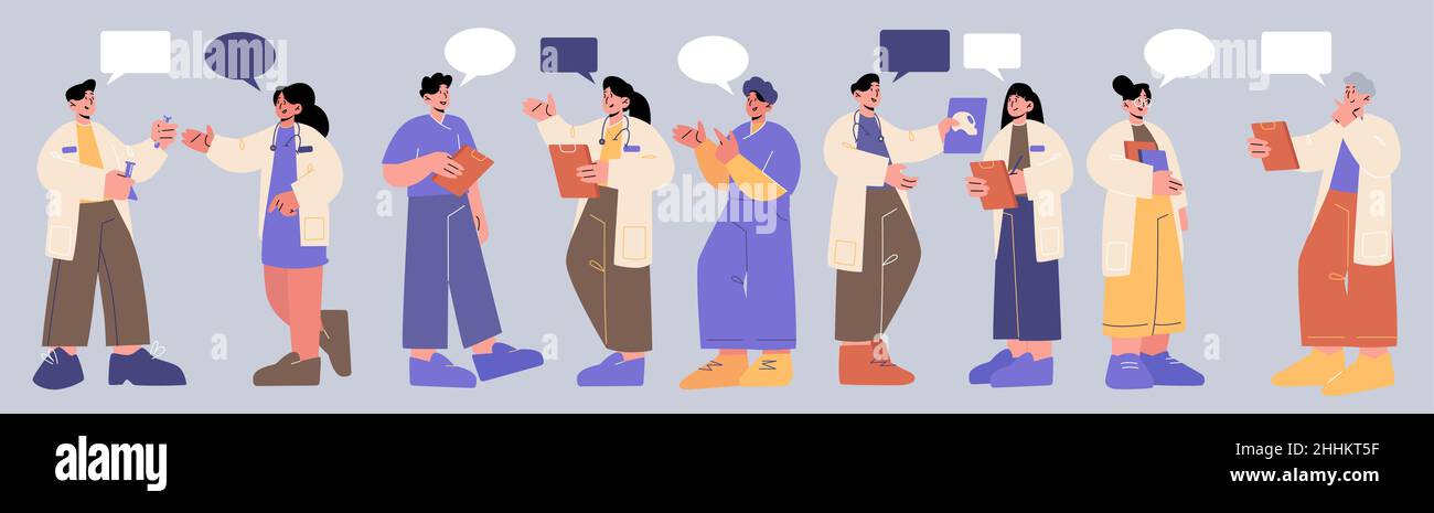 Doctors with speech bubbles, medical staff advice, concilium ...