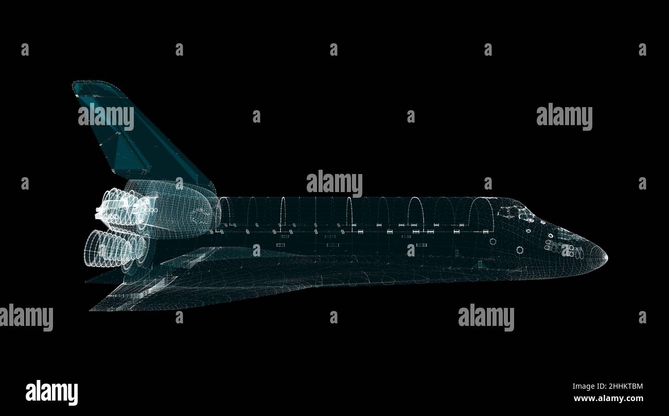 Abstract space shuttle of particles. 3d illustration. Elements of this ...