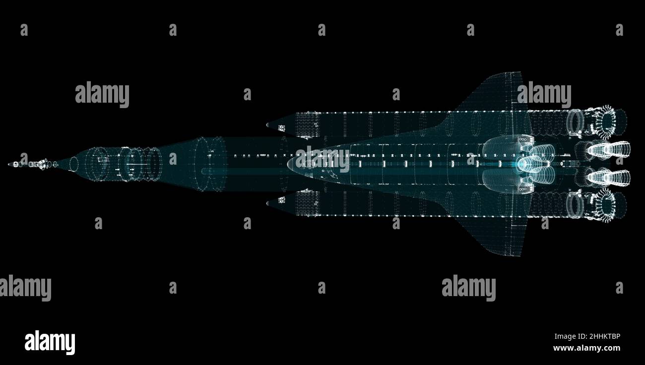 Abstract space rocket and shuttle. All of the particles. 3d ...