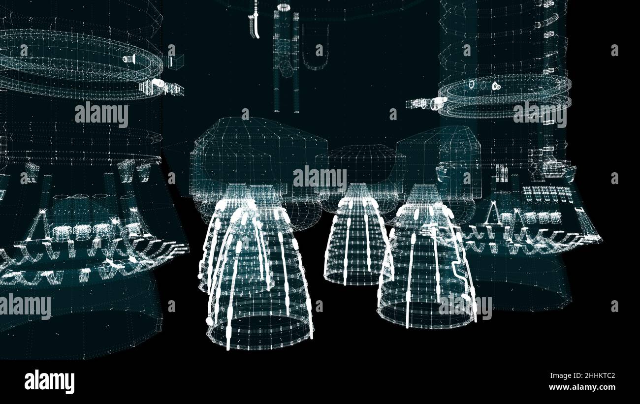 Abstract space rocket of particles. 3d illustration. Elements of this ...