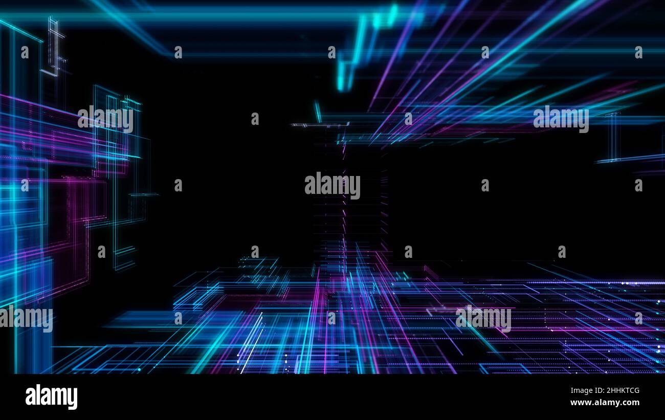 Digital Cyberspace with Particles. Techology background. 3d ...