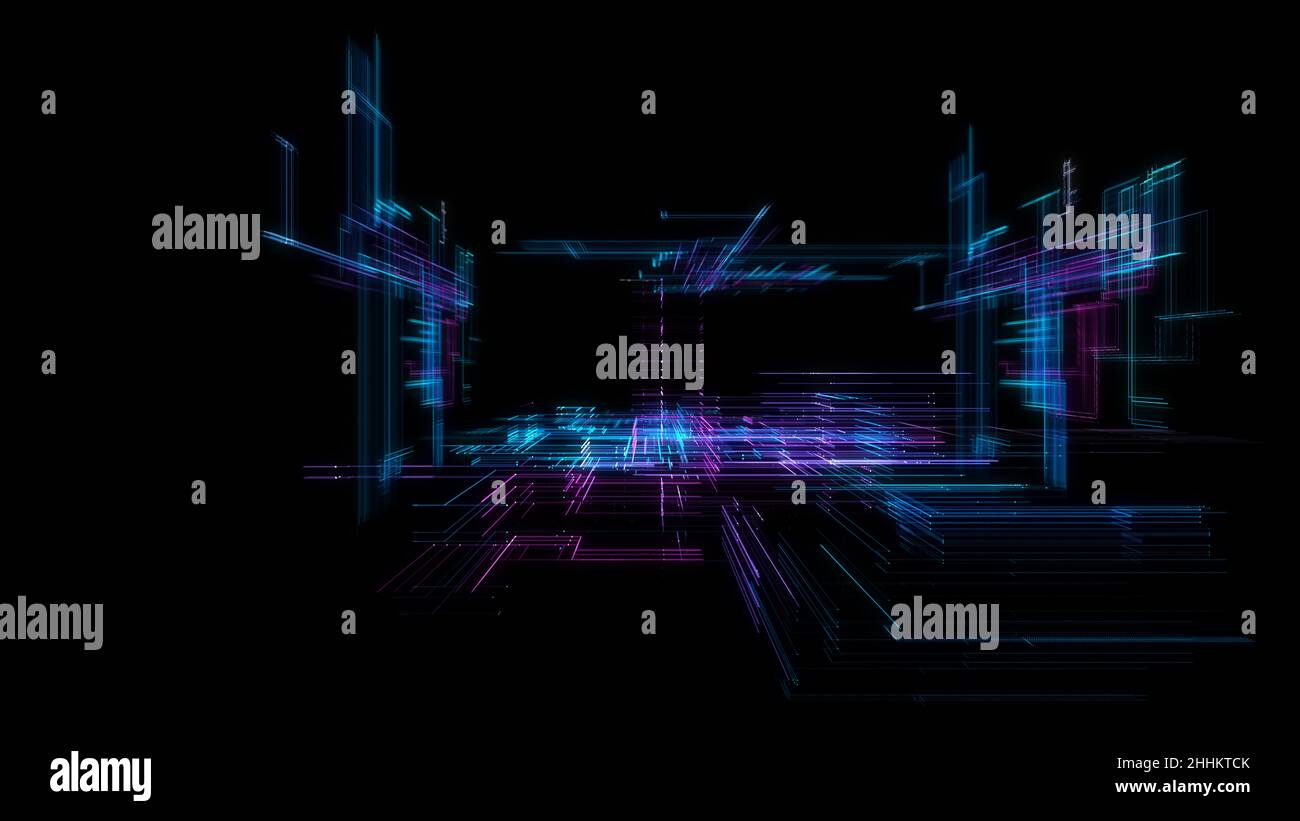 Digital Cyberspace with Particles. Techology background. 3d ...