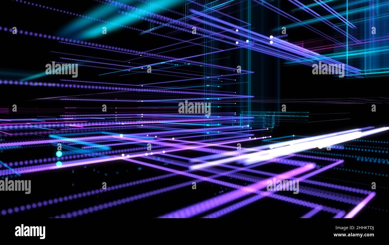 Digital Cyberspace with Particles. Techology background. 3d ...