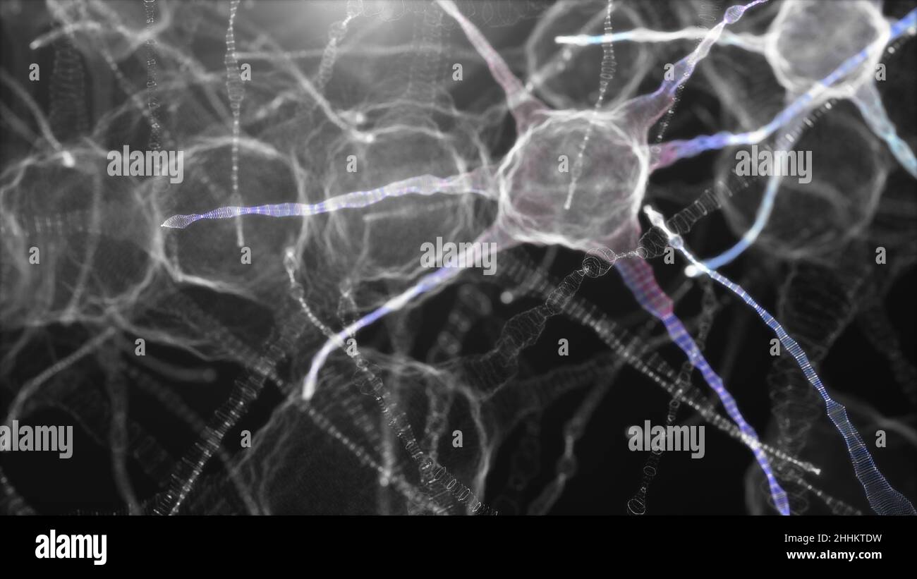 Neuronal network of neuron cells. 3D illustration. Neuroscience and ...