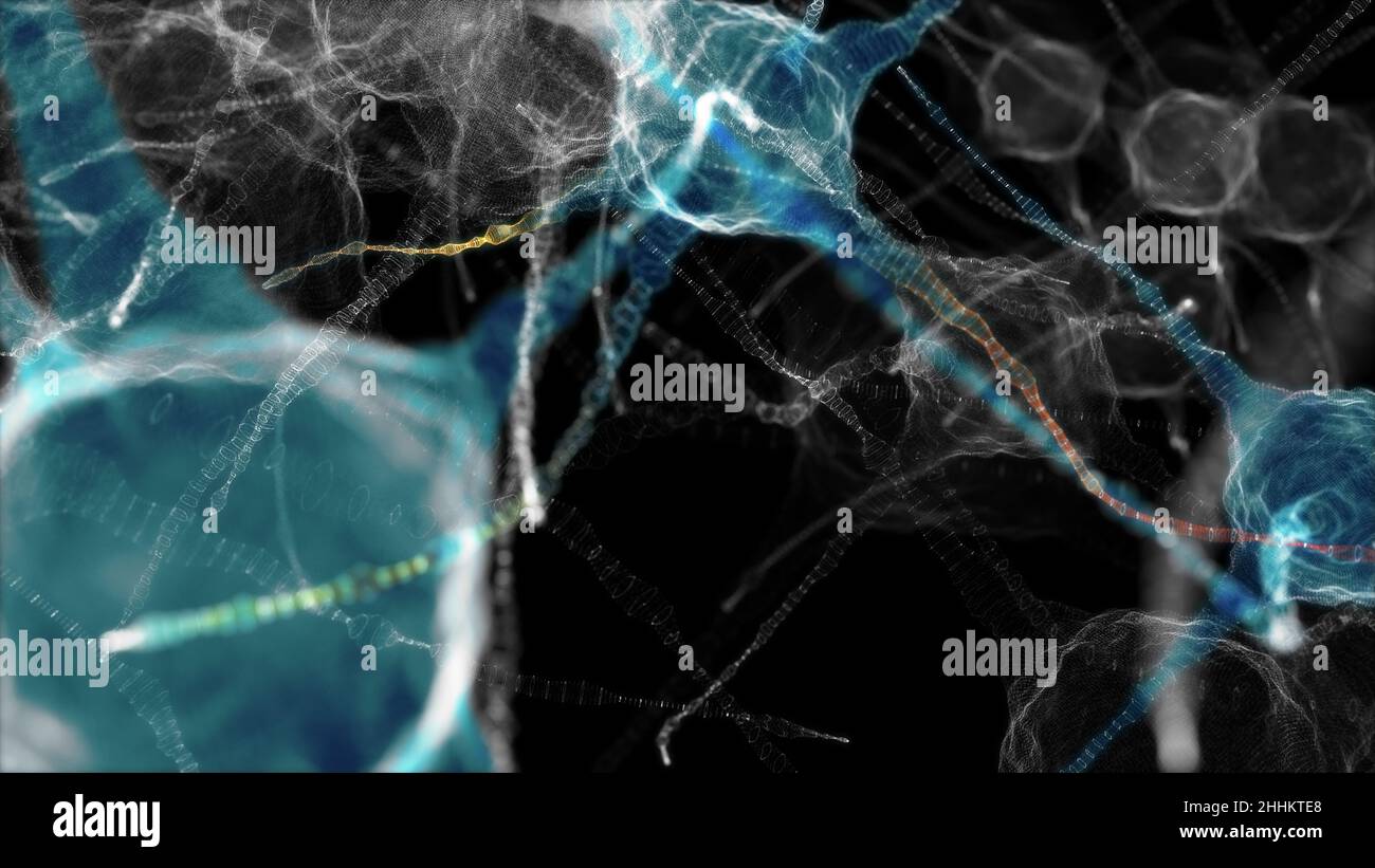 Neuronal network of neuron cells. 3D illustration. Neuroscience and ...