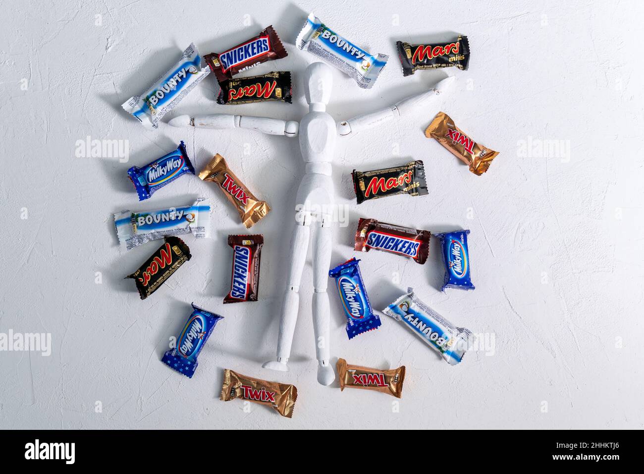 Tyumen, Russia-January 23, 2022: Many chocolate bars produced by Mars ...