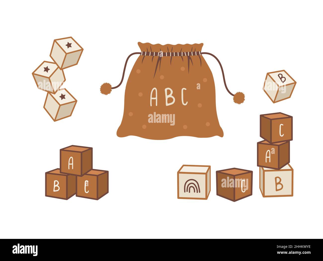Boho baby wooden alphabet cubes. Hand drawn scandinavian element for ...