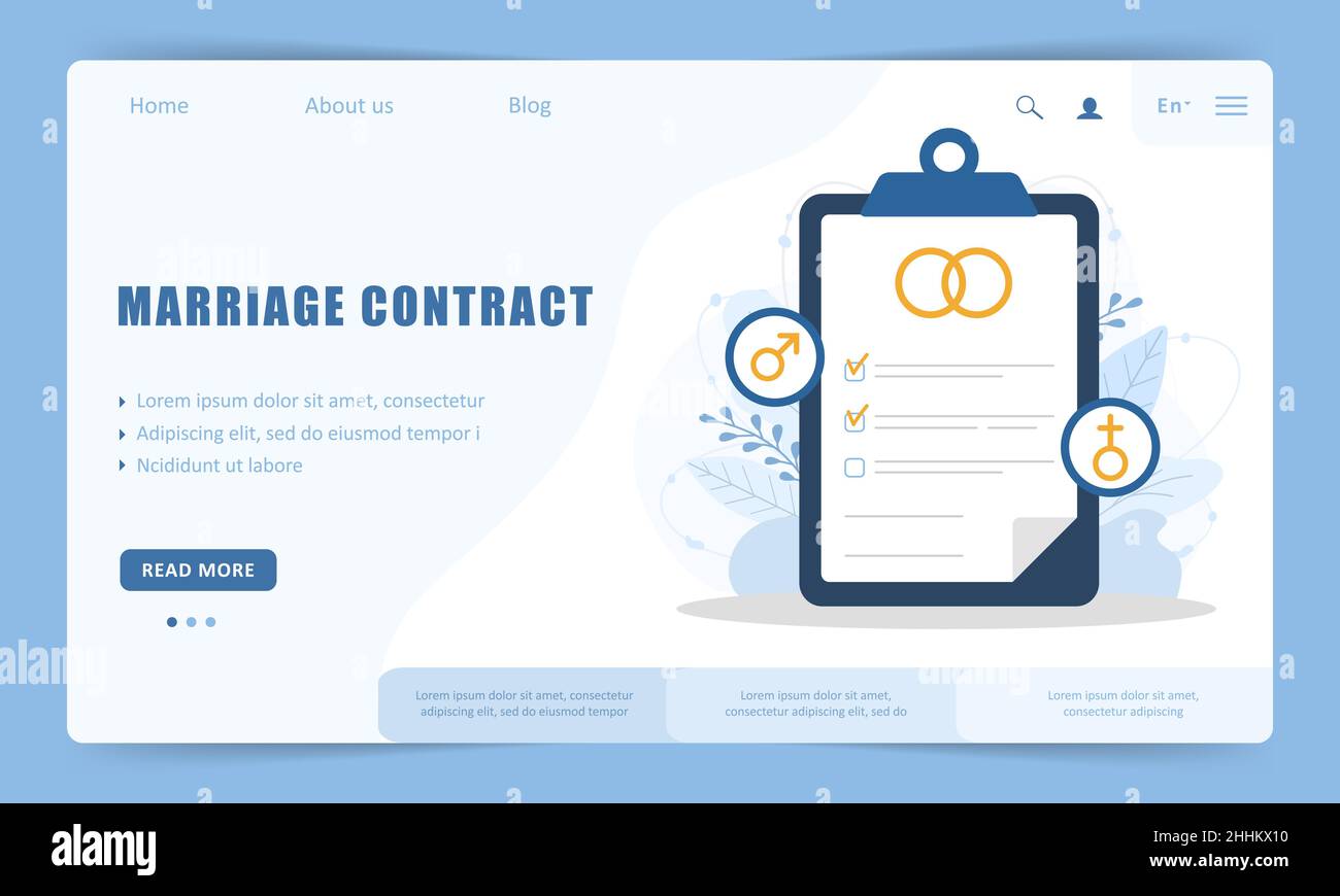 Marriage contract. Prenuptial agreement document. Couple divorce ...