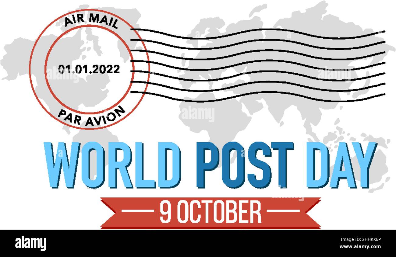 World Post Day word logo with postmark on world map illustration Stock ...