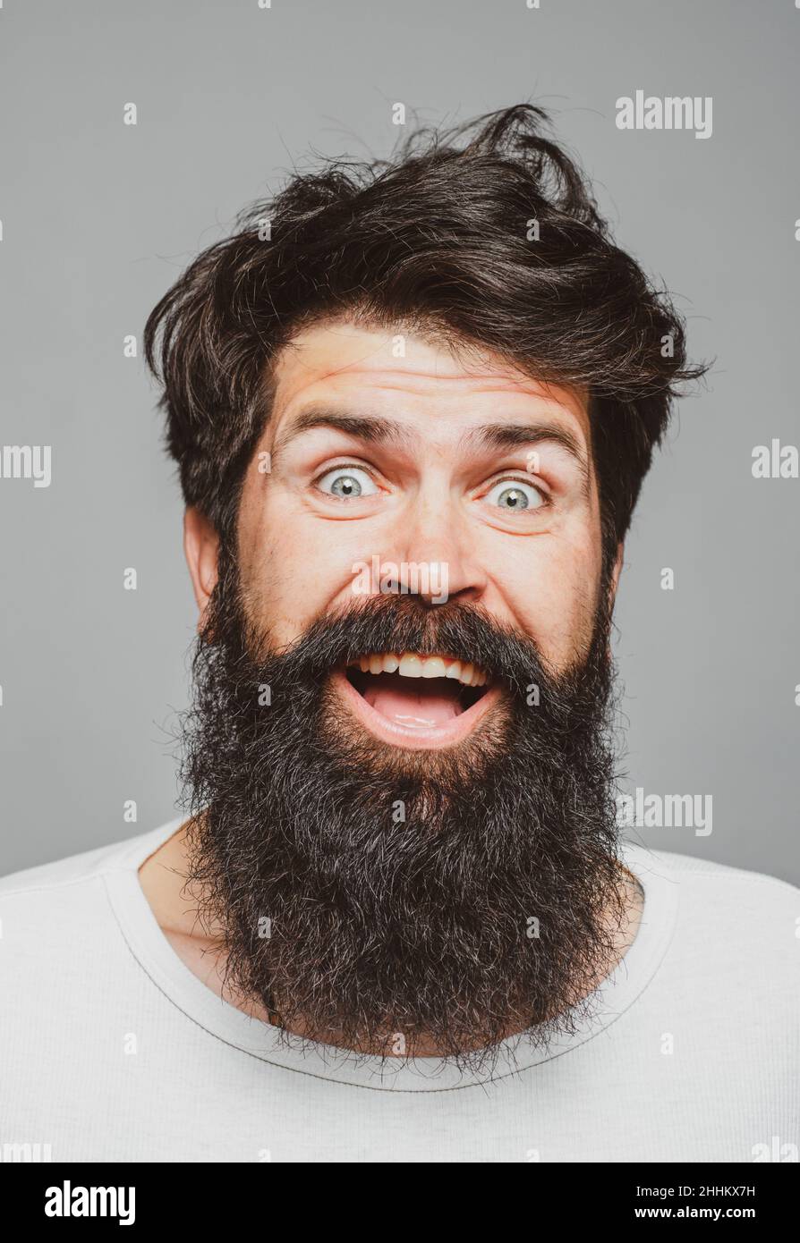 Emotions. Excited handsome man. Portrait of smiling guy. Positive human ...