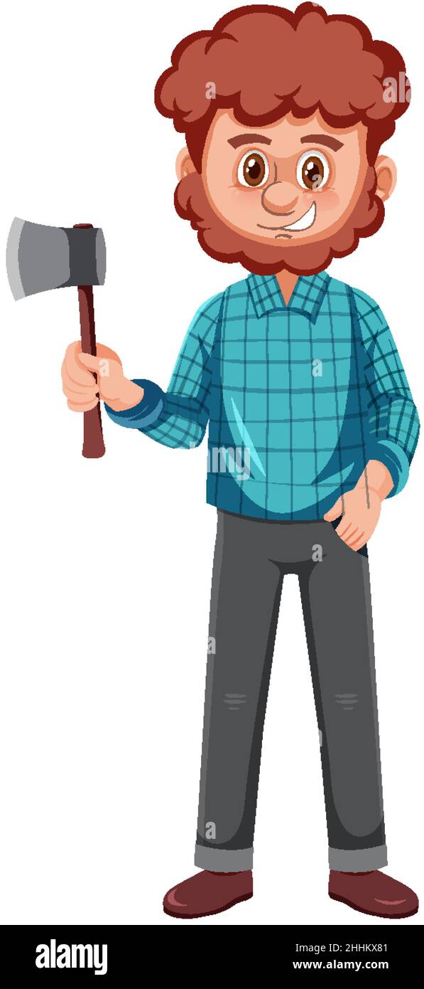 A man holding ax cartoon character on white background illustration ...