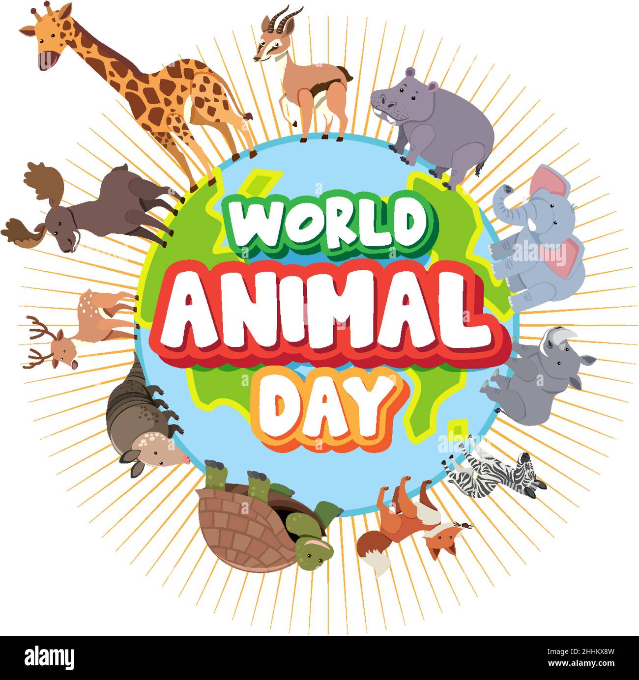World Animal Day banner with wild animals standing earth illustration ...