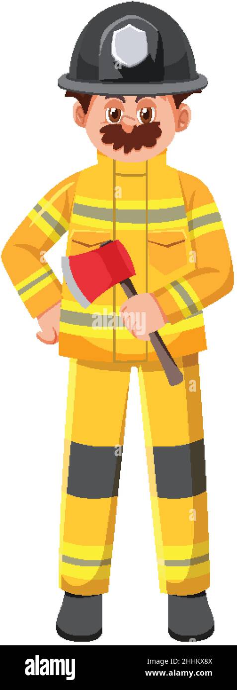 A firefighter cartoon character on white background illustration Stock ...