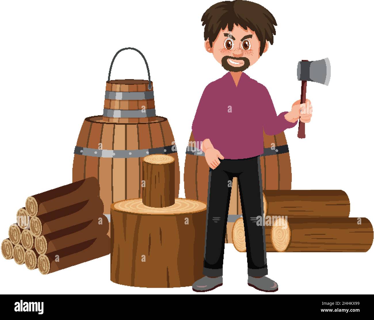 A man holding ax cartoon character on white background illustration ...