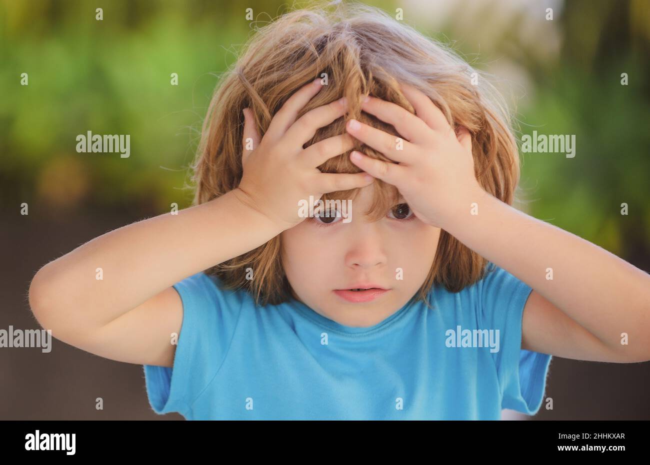 Kids emotions. Confused boy. Negative, nervous breakdown Stock Photo ...