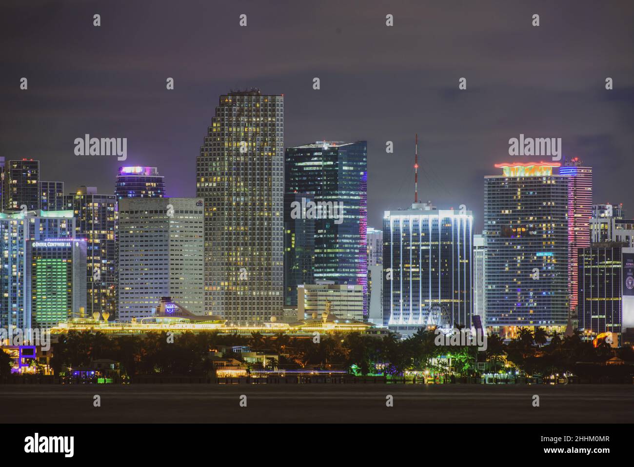 Miami. Skyline city miami lighting lights sea ocean sunset night Stock ...