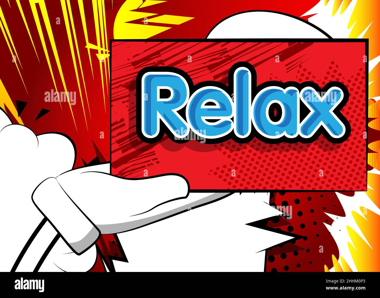 Hand holding up a banner with Relax text. Showing billboard banner ...