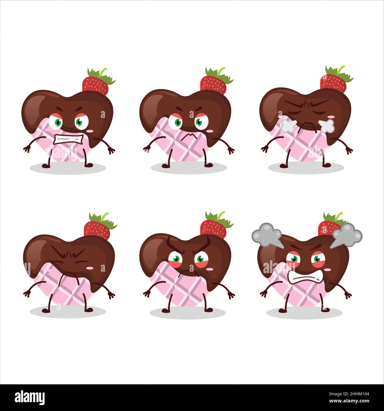 Strawberry chocolate love cartoon character with various angry ...