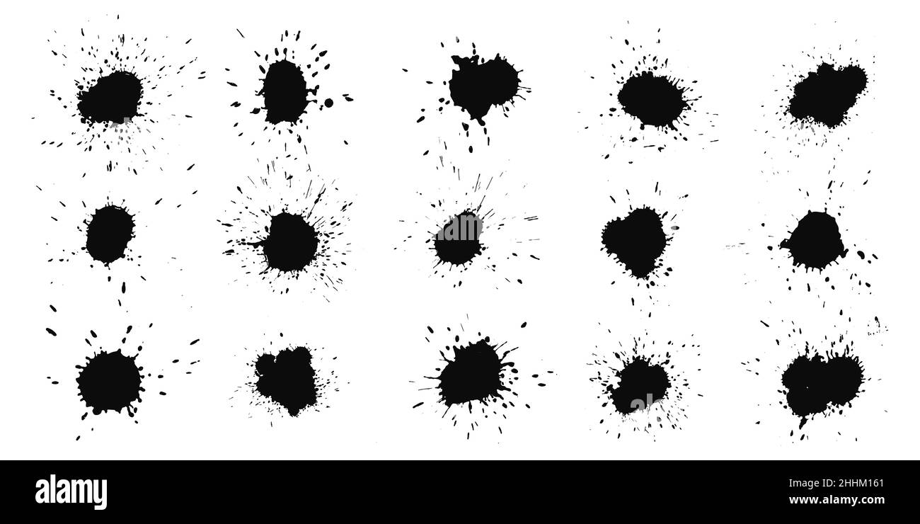 Collection ink stains splashes Black and White Stock Photos & Images ...