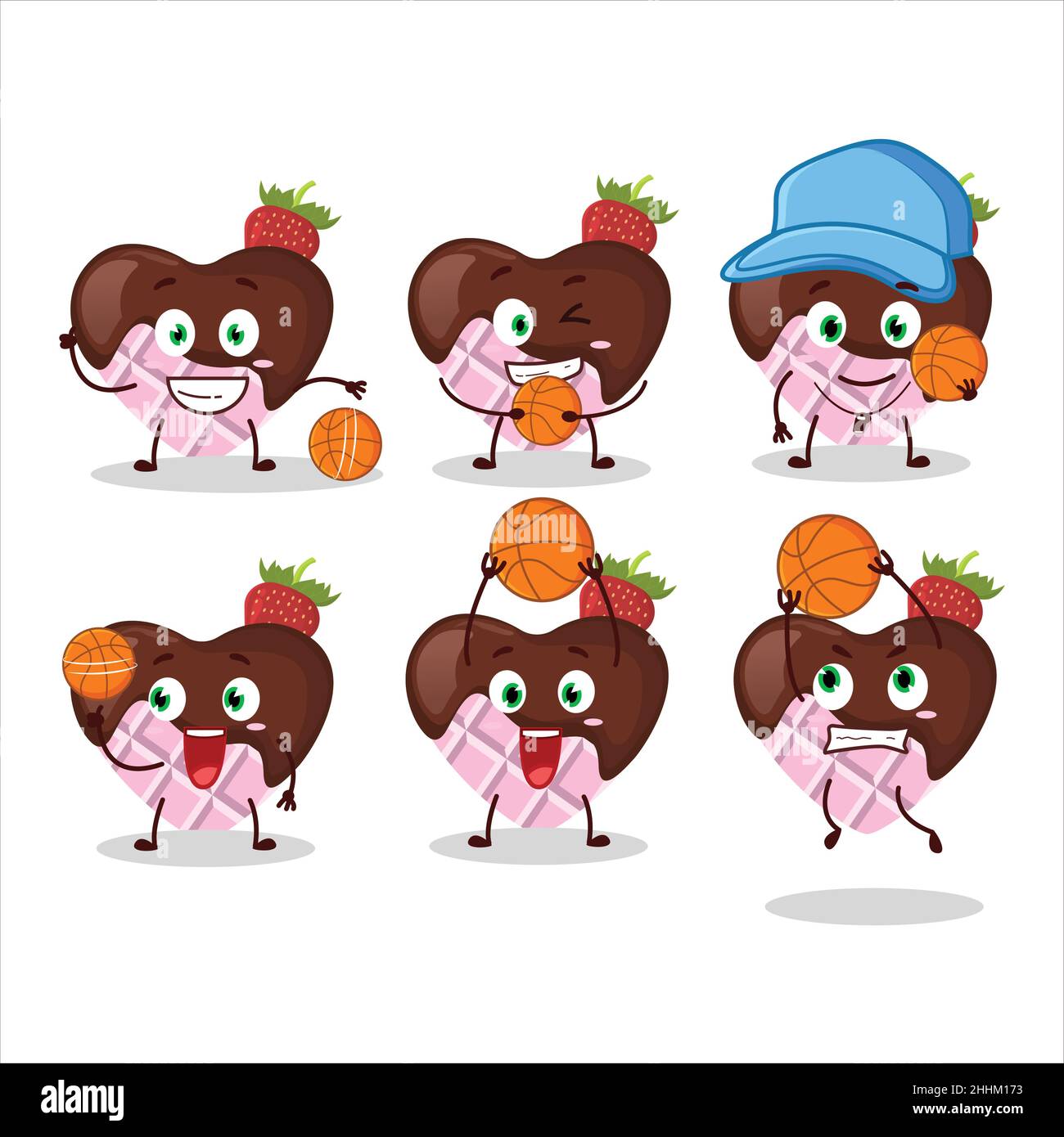 Talented strawberry chocolate love cartoon character as a basketball ...