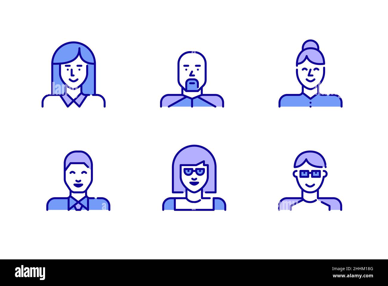 Line art simple user profile icons set. Girls, boys and professional ...