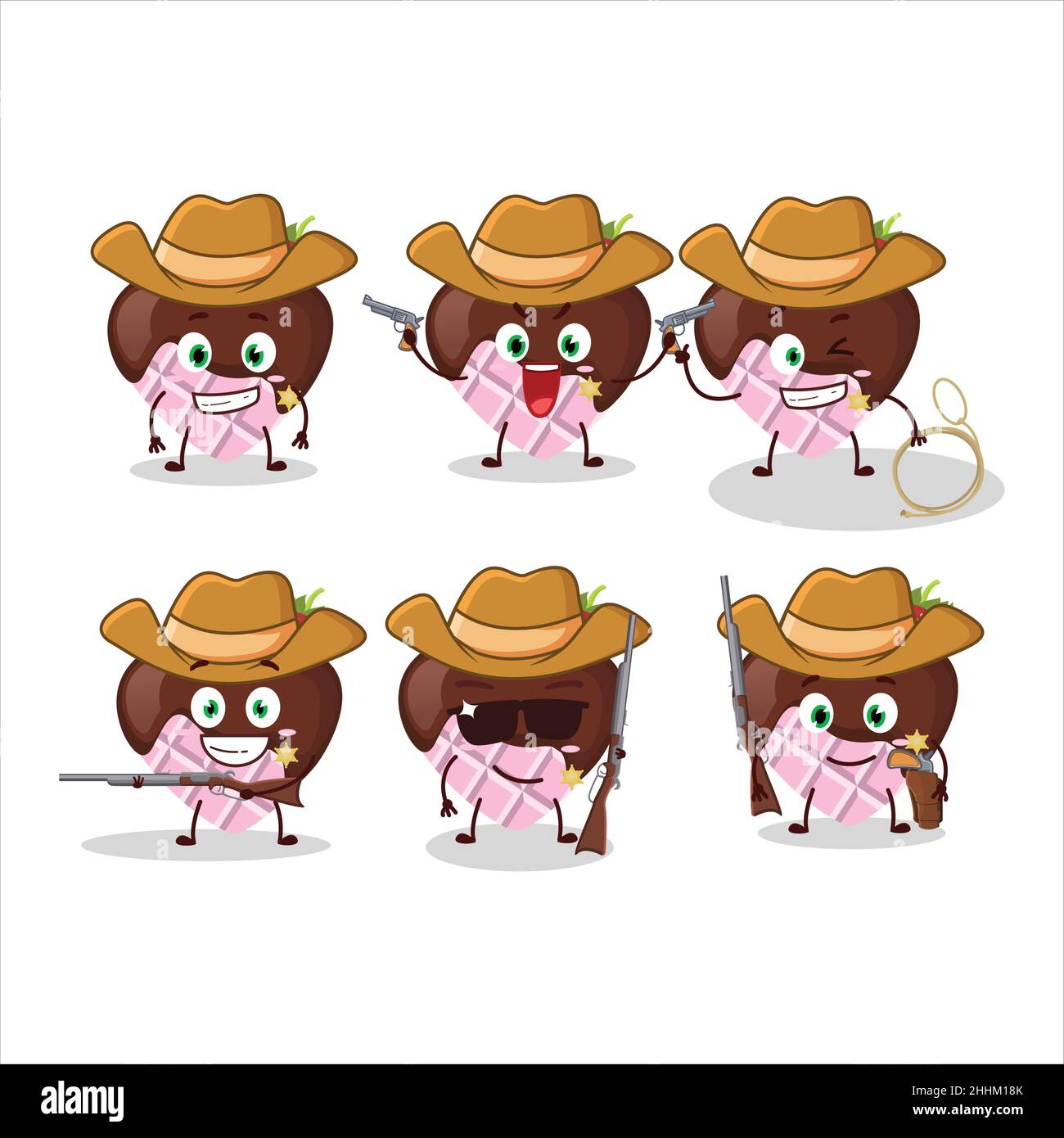 Cool cowboy strawberry chocolate love cartoon character with a cute hat ...
