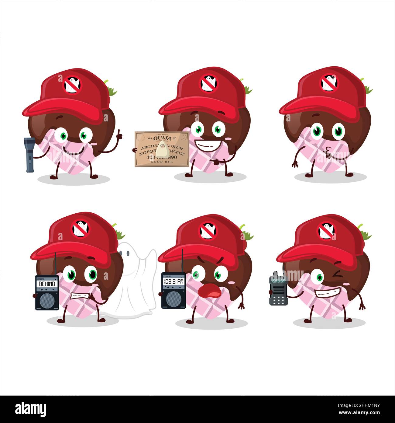 Ghost hunter cartoon strawberry chocolate love character using camera ...