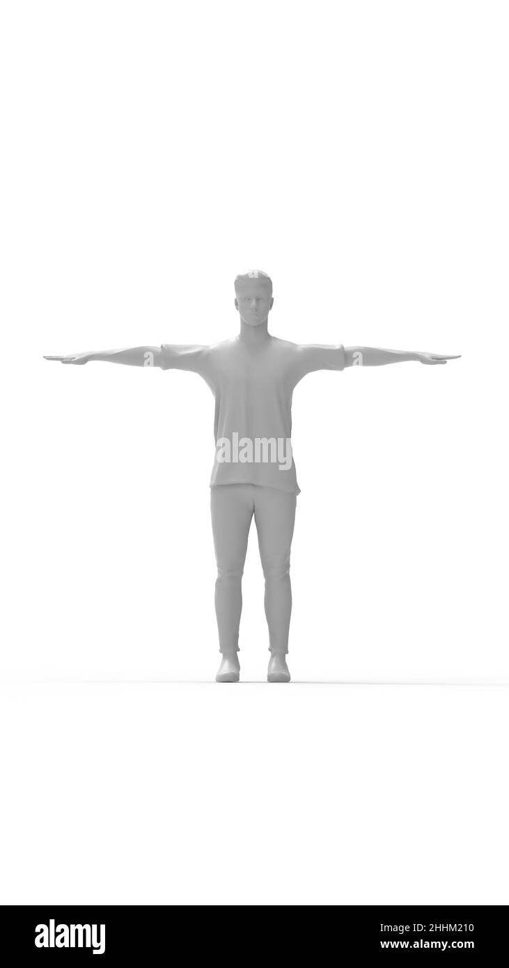 3D rendering of a casual man front side and back view. Arms spread ...