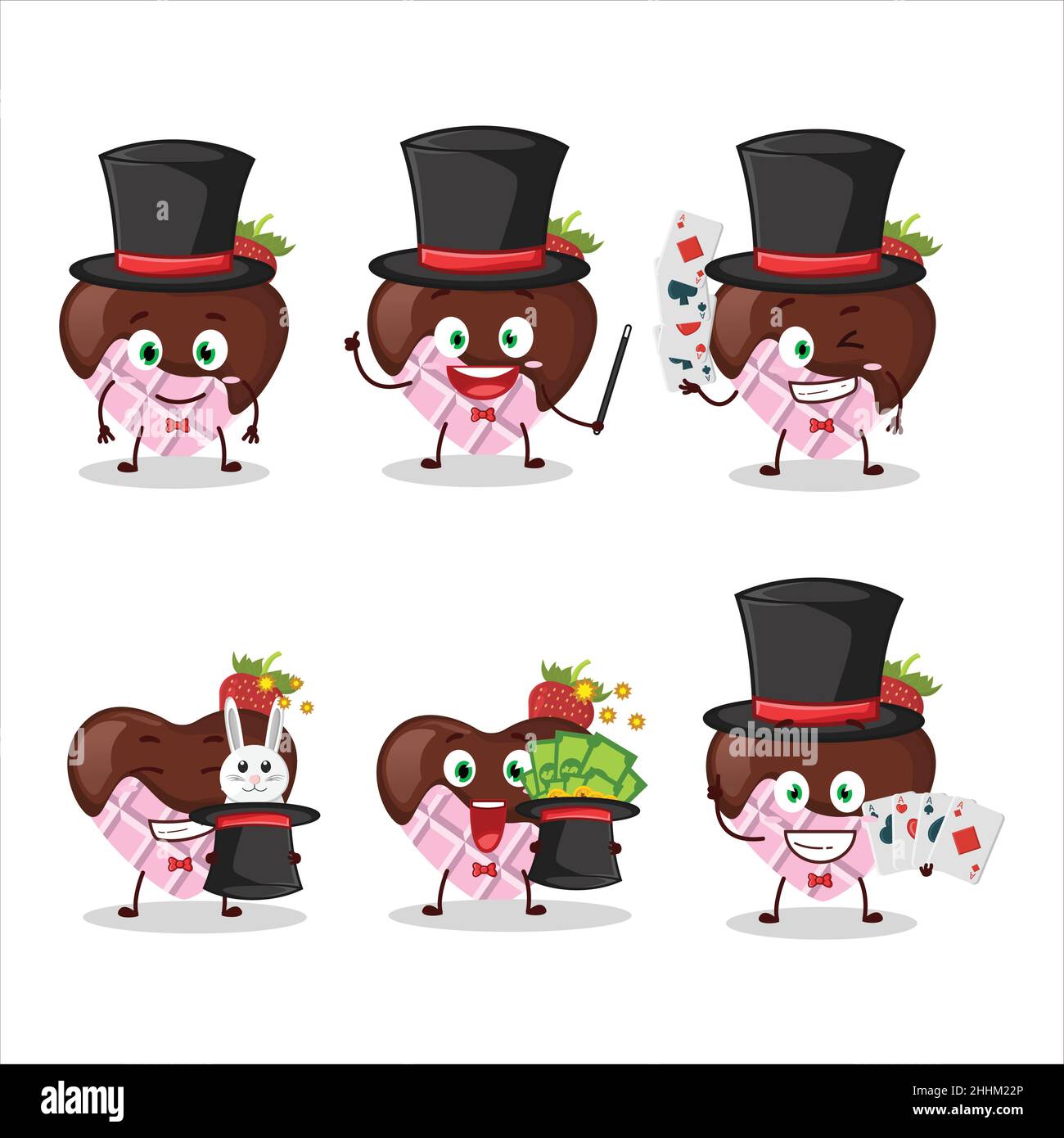 A strawberry chocolate love Magician cartoon character perform on a ...
