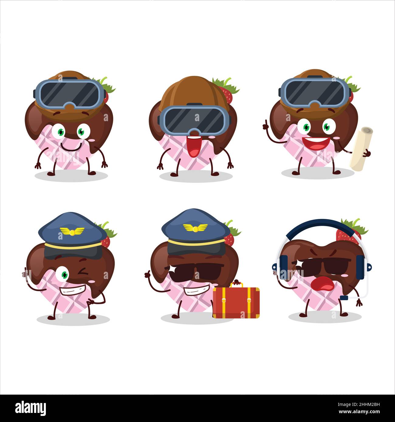 Pilot cartoon mascot strawberry chocolate love with glasses. Vector ...