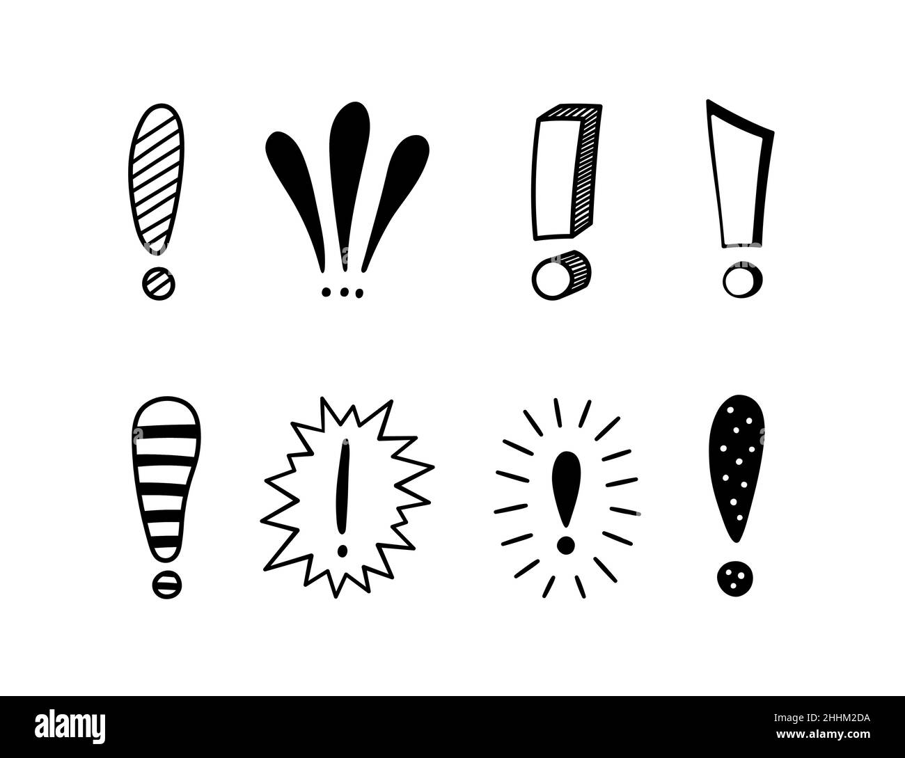 Hand drawn exclamation marks set. Hazard warning hand draw symbol ...