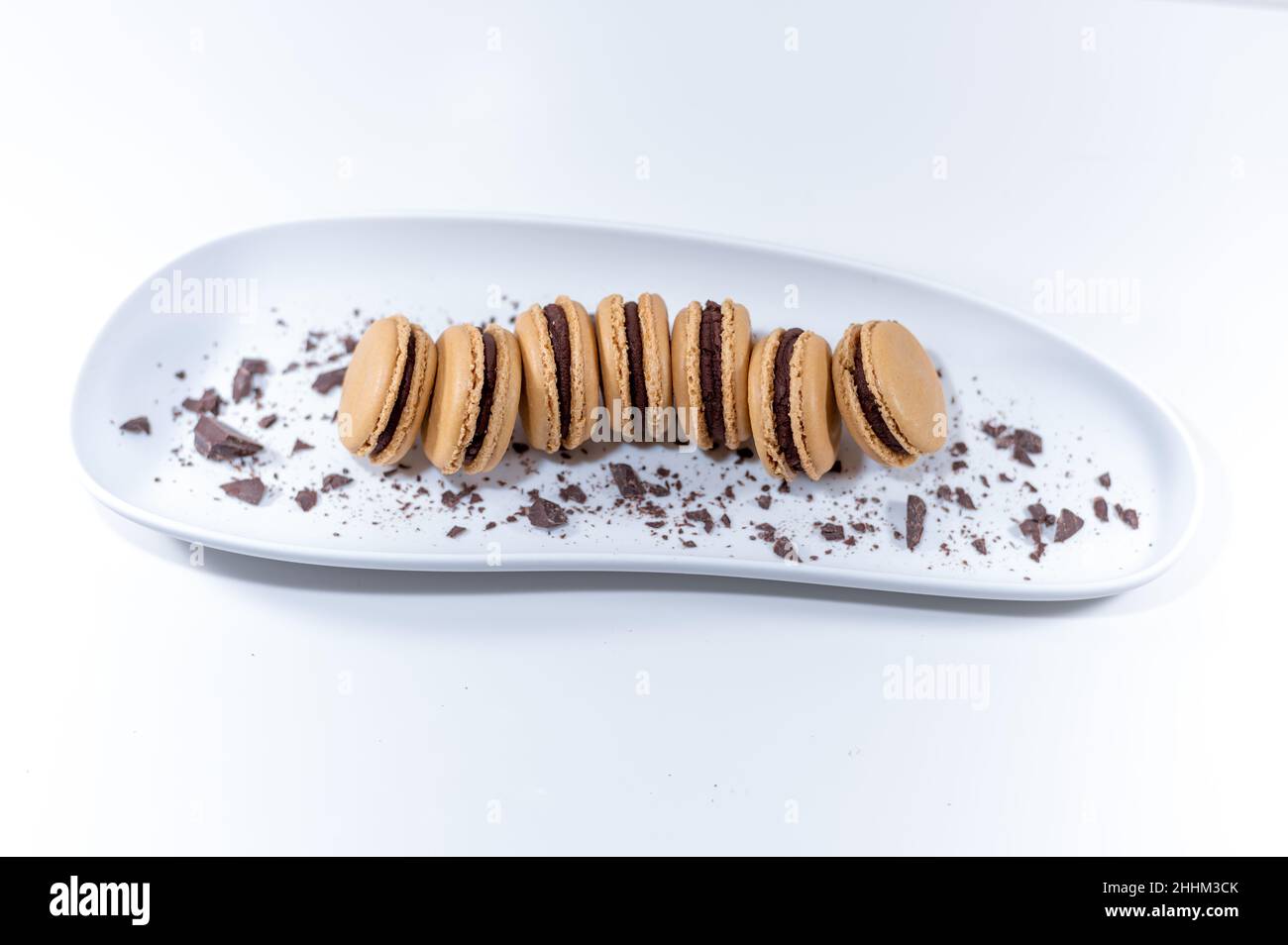 chocolate macarons, white french dish dessert Stock Photo - Alamy